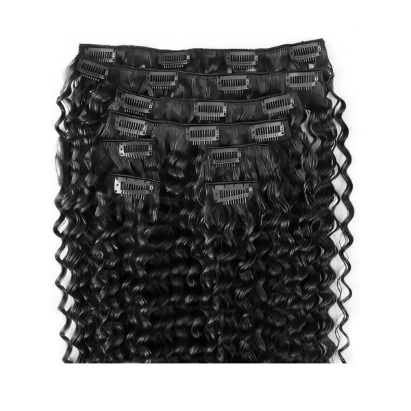 Clip in Hair Curly Extensions Jet Black 20 Inch